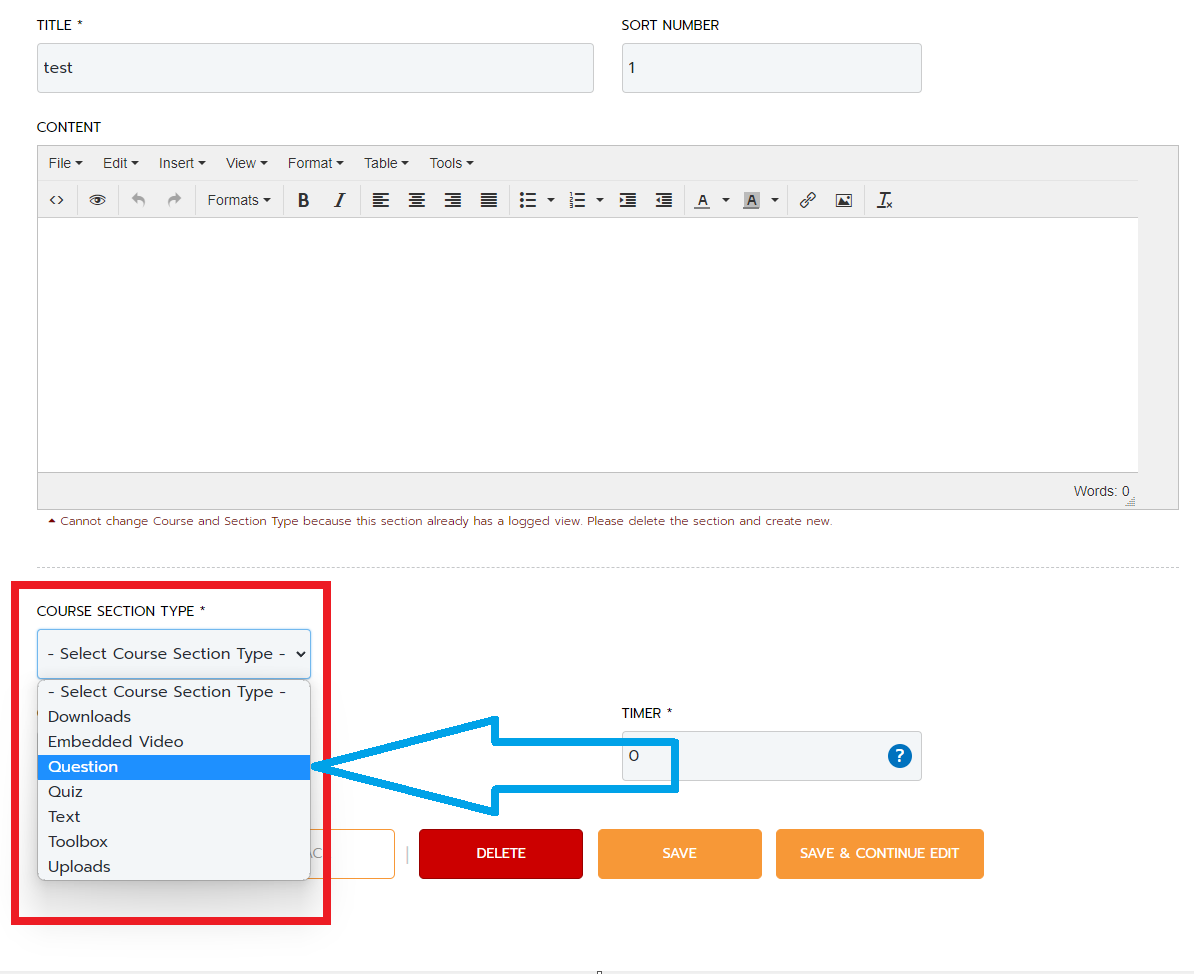 Custom Course Section Types: Question
