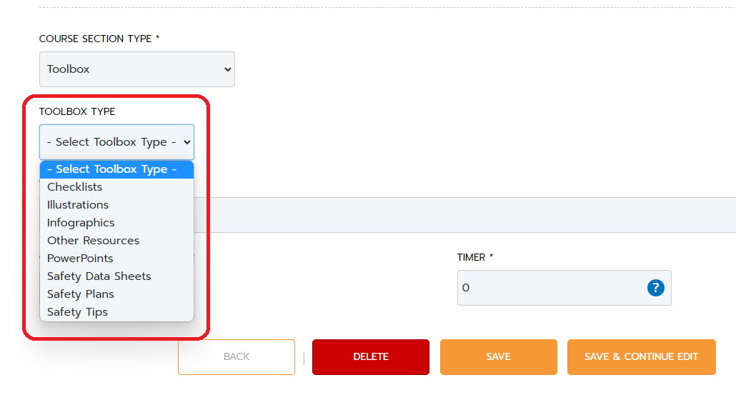Custom Course Section Types: Toolbox